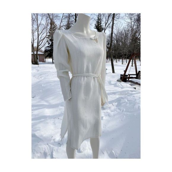 Vintage | Dresses | Vintage 7s Michael Phillips Day Dress Ivory Gold ...